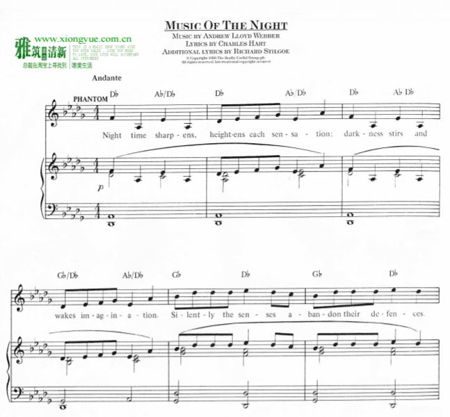 歌剧魅影 Music Of The Night钢琴谱原谱 雅筑清新乐谱